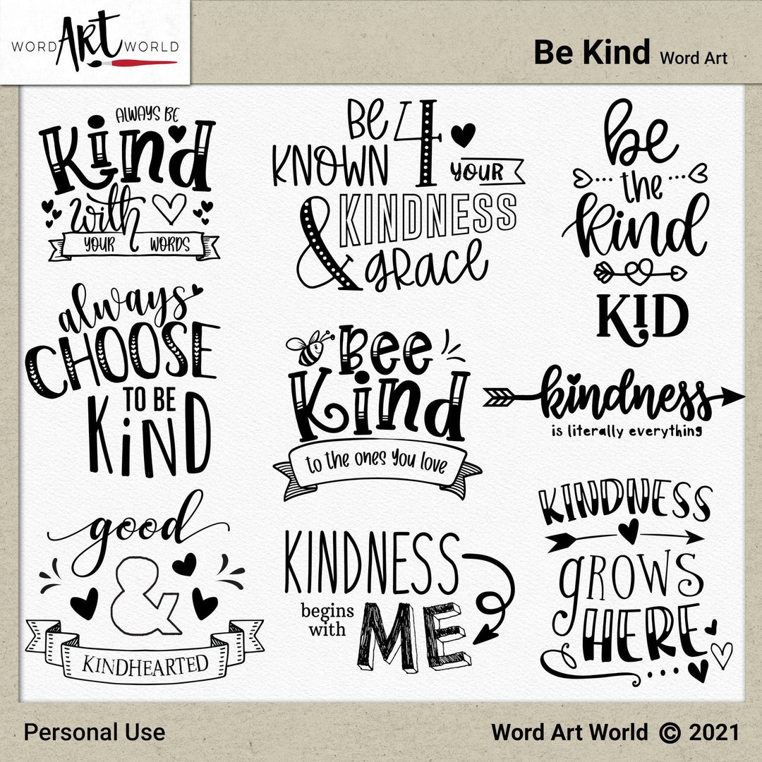 Digital and Printable Overlay Word Art Set - Instant Download - Be Kind ...