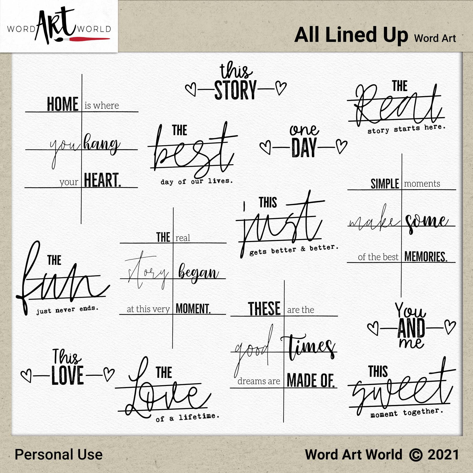 Digital and Printable Overlay Word Art Set Instant Download All Lined ...