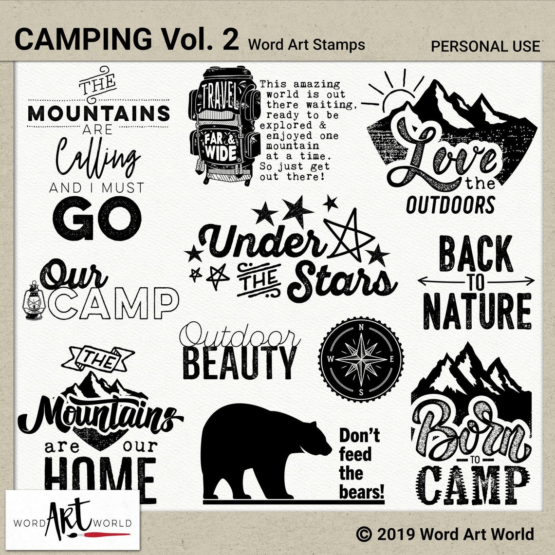 Digital and Printable Overlay Word Art Set - Instant Download - Camping ...