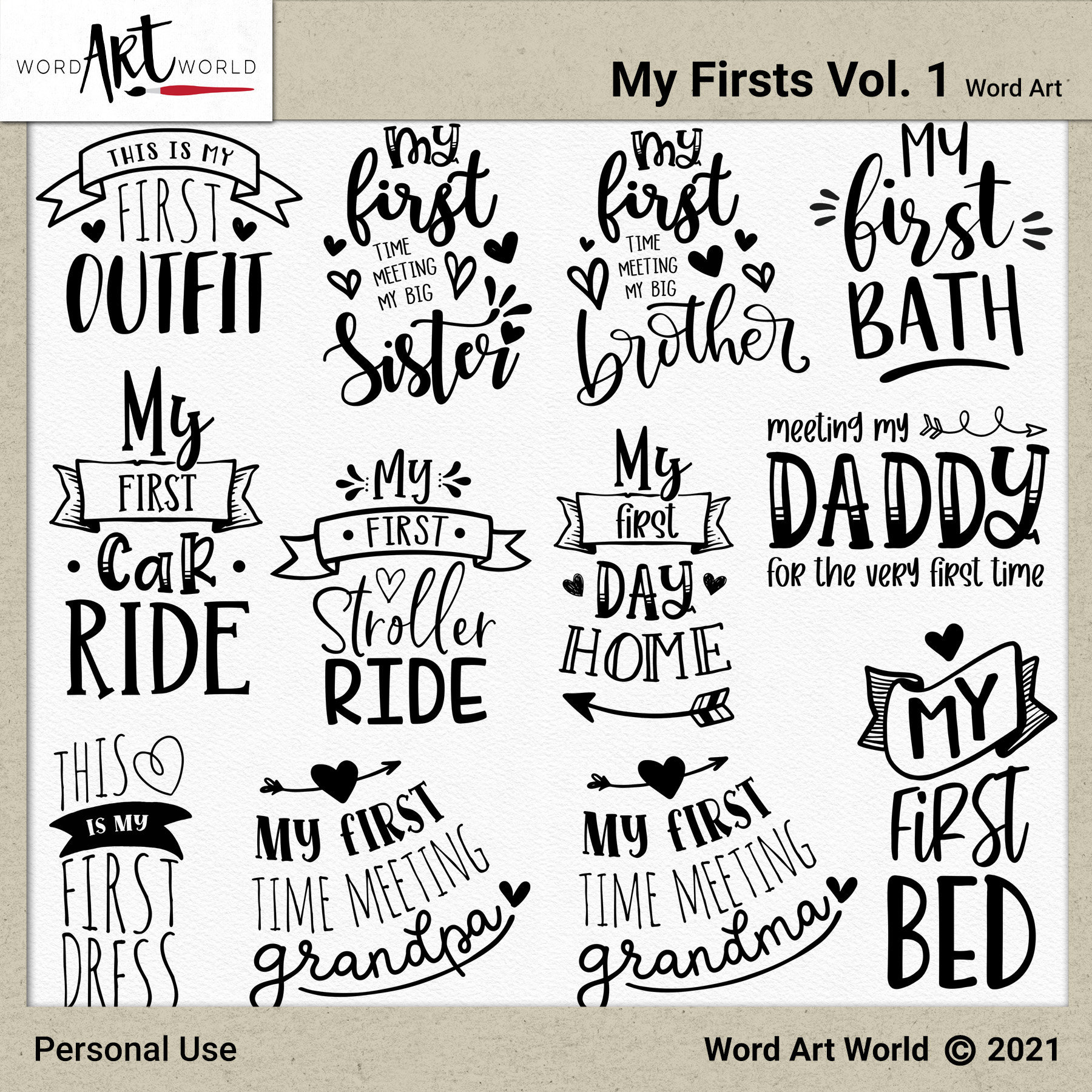 Digital and Printable Overlay Word Art Set Instant Download My Firsts ...