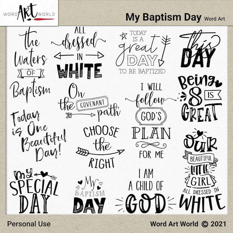 Digital and Printable Overlay Word Art Set Instant Download My Baptism ...