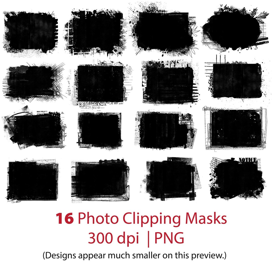 Photo Clipping Masks, Grungy Overlays for Photos, PNG Frames ...