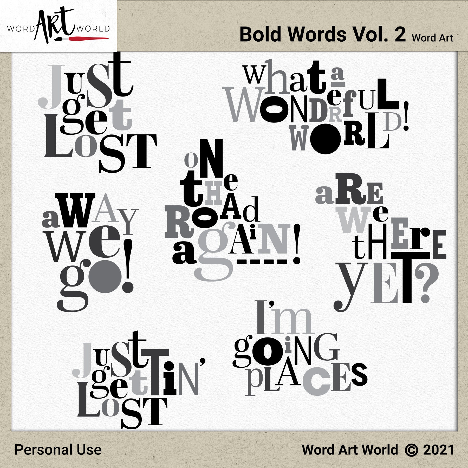 Digital and Printable Overlay Word Art Set Instant Download Bold Words ...