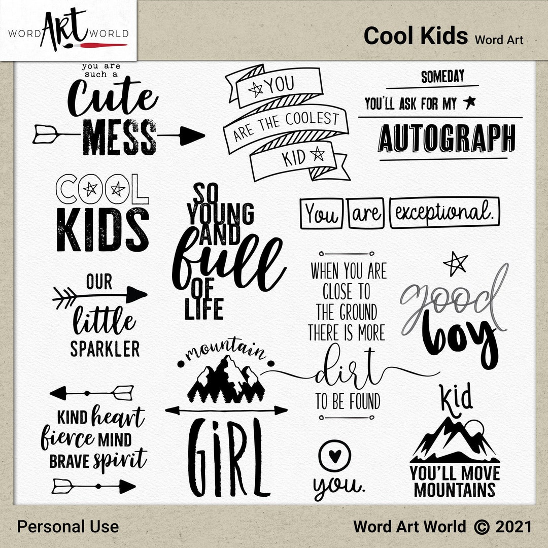 Digital and Printable Overlay Word Art Set - Instant Download - Cool ...