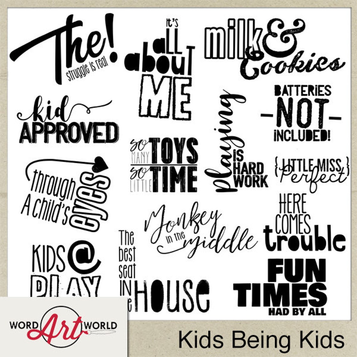 Digital and Printable Overlay Word Art Set Instant Download Kids Being ...