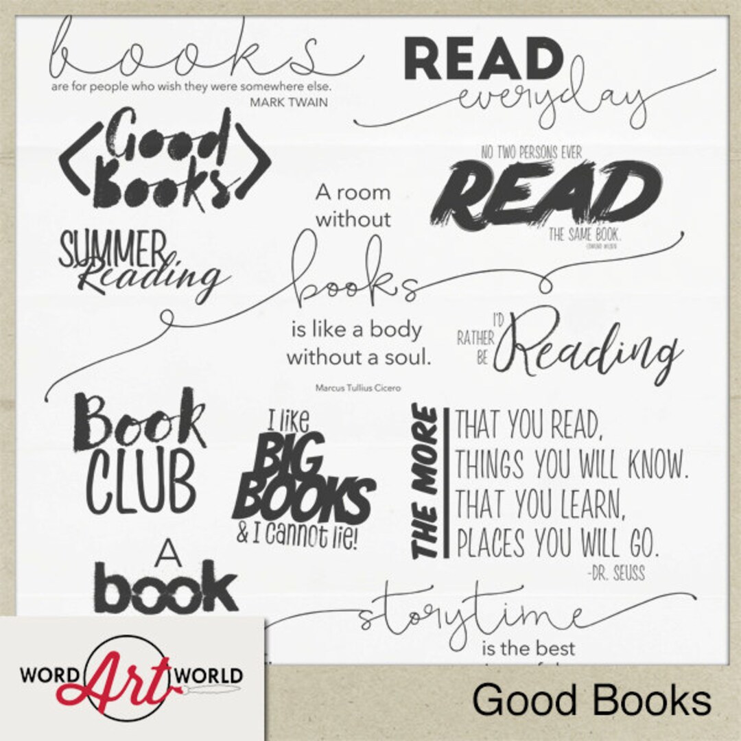 Digital and Printable Overlay Word Art Set Instant Download Book Clip ...