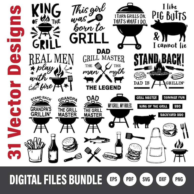 Summer BBQ Sayings/quotes Digital SVG Vector Bundle | Commercial Use ...