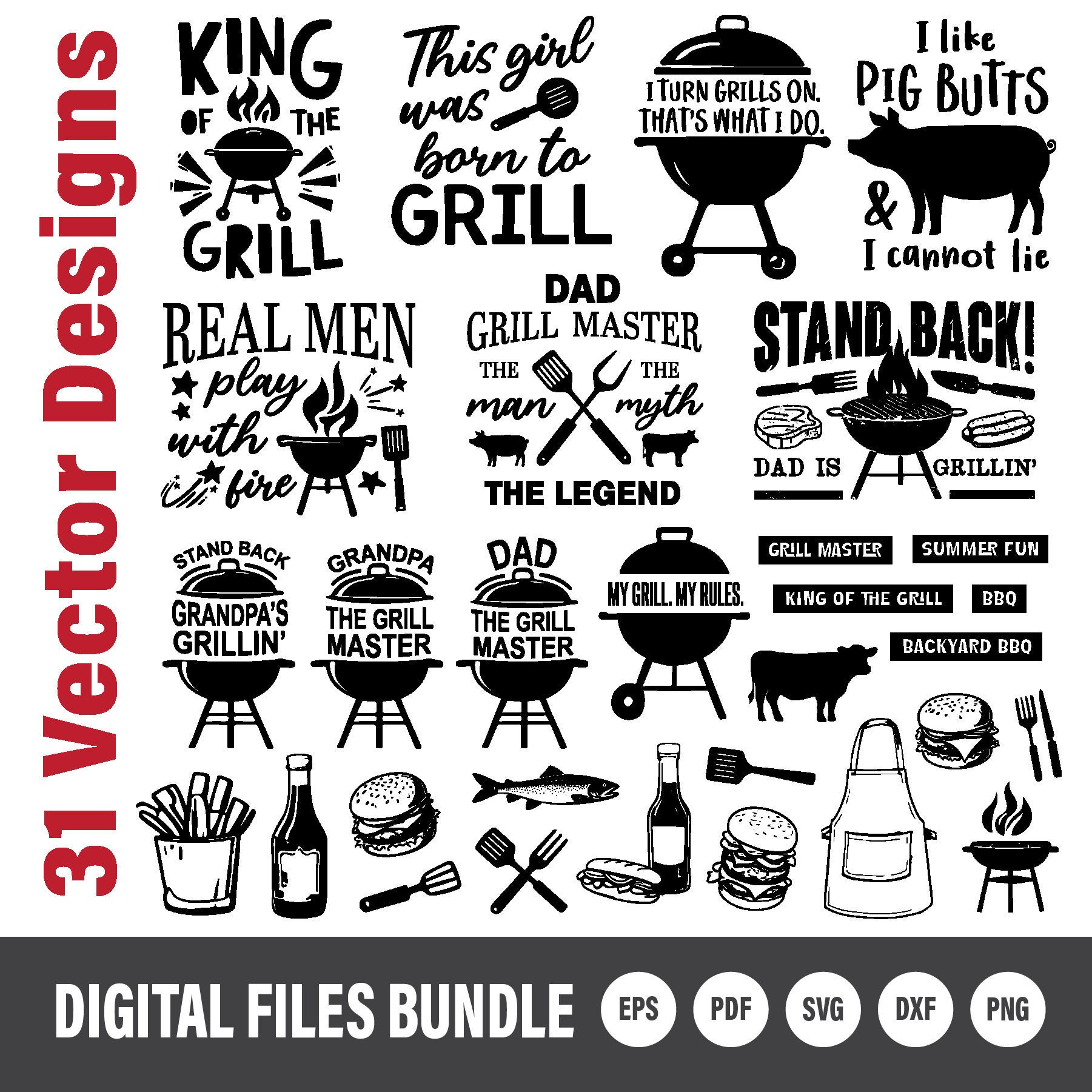 Summer BBQ Sayings/quotes Digital SVG Vector Bundle | Commercial Use ...