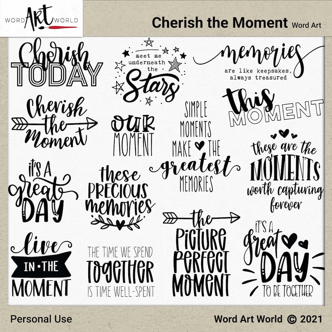 Digital and Printable Overlay Word Art Set Instant Download Cherish the ...
