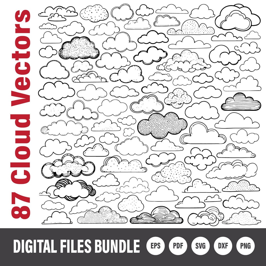 Set of Clouds SVG Doodle Bundle | Hand-drawn Vector Designs ...