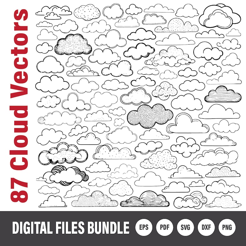 Set of Clouds SVG Doodle Bundle | Hand-drawn Vector Designs ...