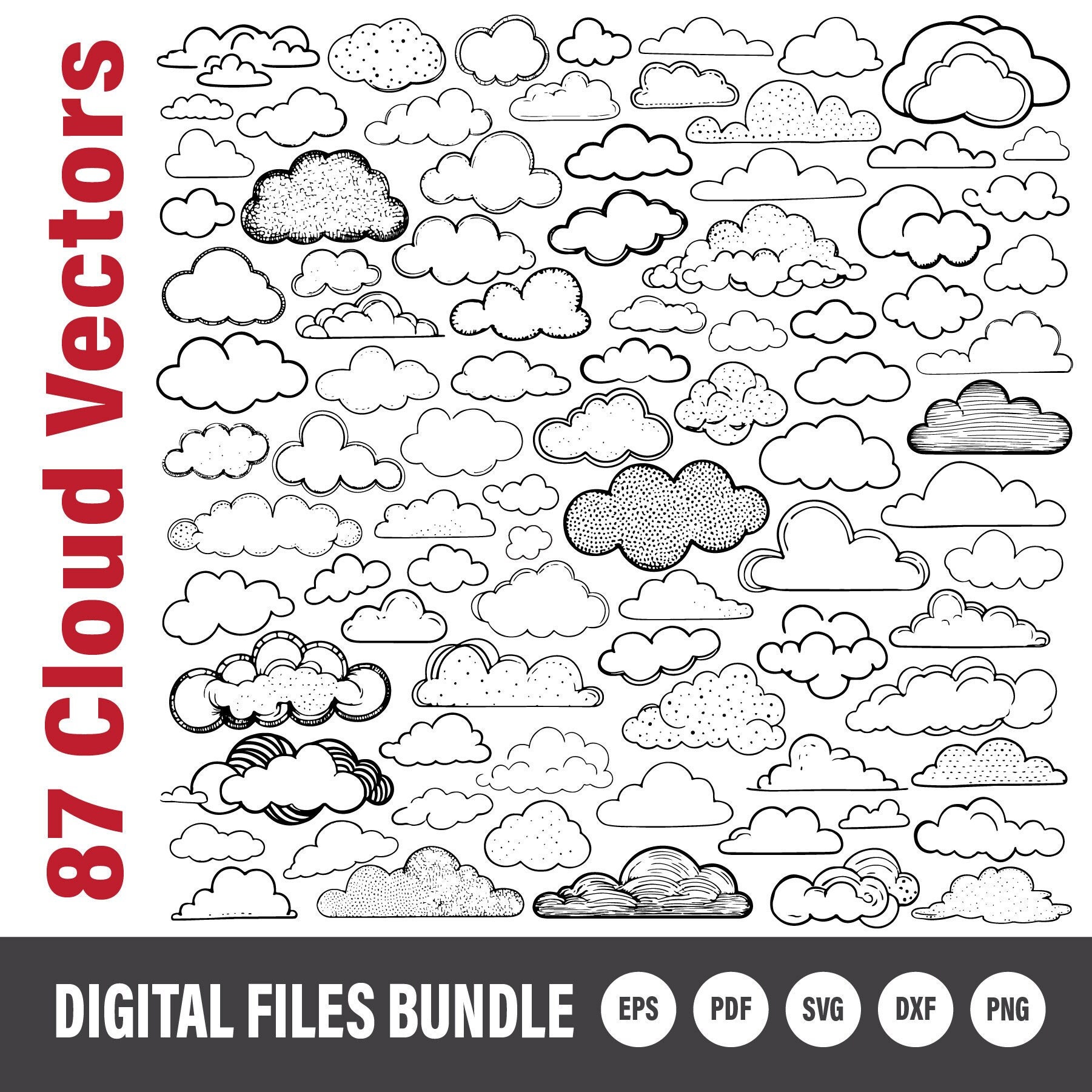 Set of Clouds SVG Doodle Bundle | Hand-drawn Vector Designs ...