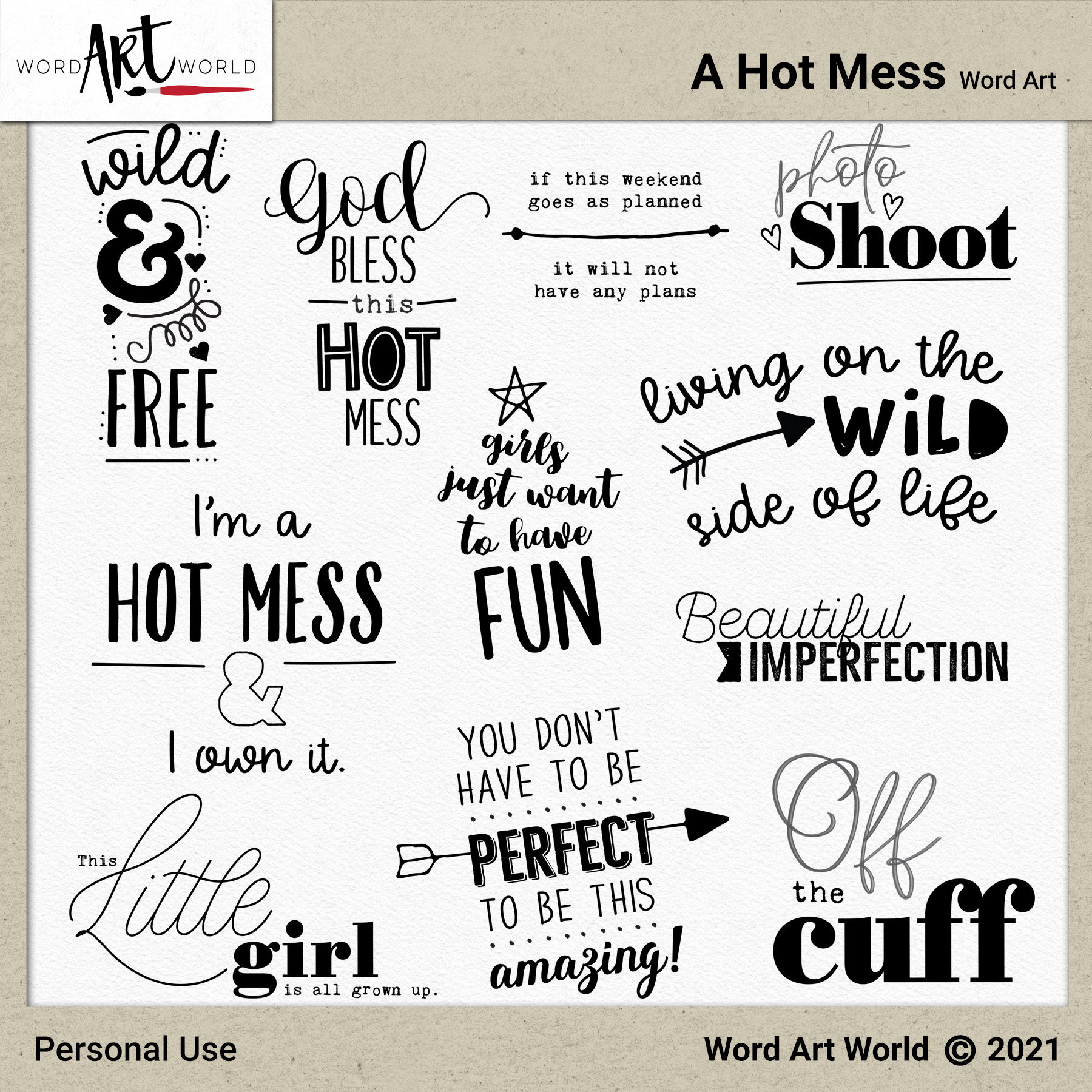 Digital and Printable Overlay Word Art Set Instant Download - Etsy