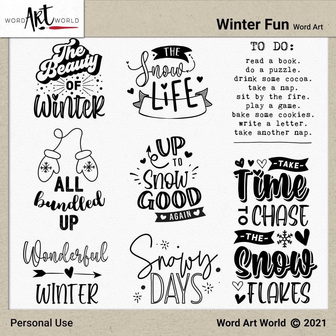 Digital and Printable Overlay Word Art Set Instant Download Winter Fun ...