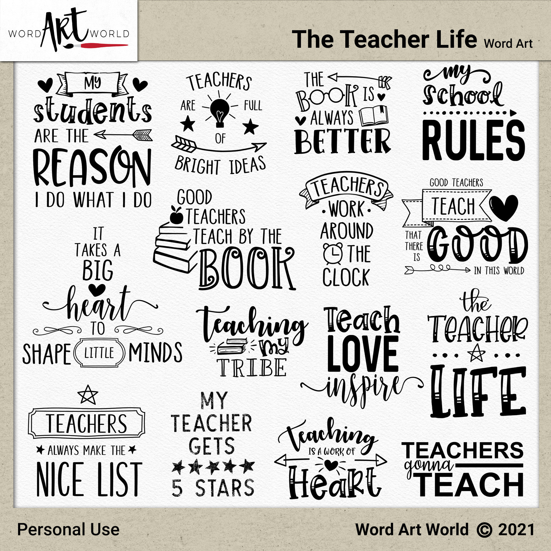Digital and Printable Overlay Word Art Set Instant Download the Teacher ...