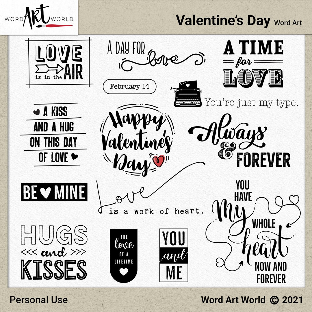 Digital and Printable Overlay Word Art Set Instant Download Valentine's ...