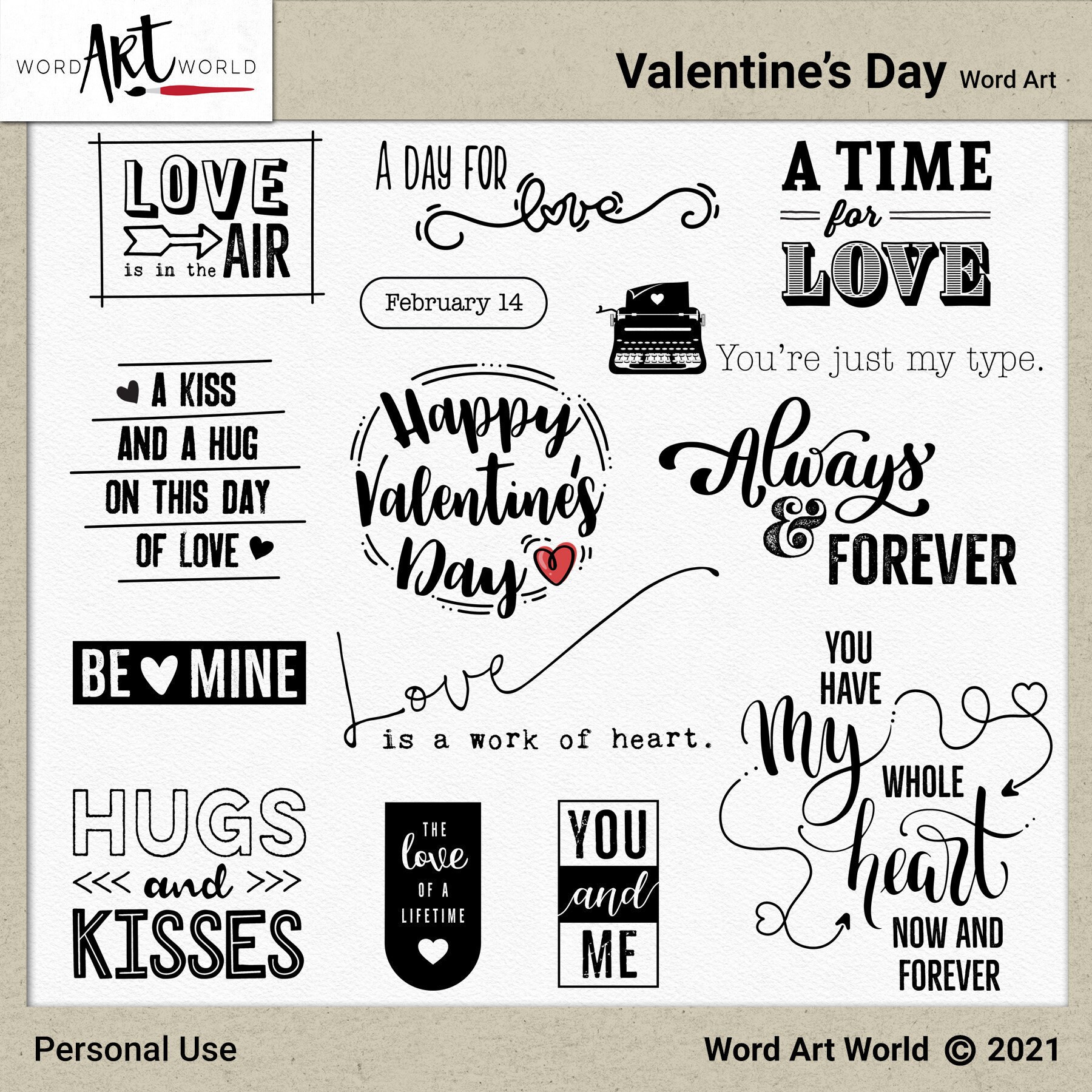 Digital and Printable Overlay Word Art Set Instant Download Valentine's ...