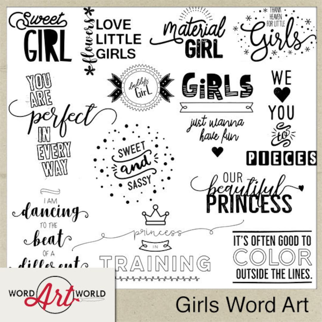 Digital and Printable Overlay Word Set Art - Instant Download - Girls ...