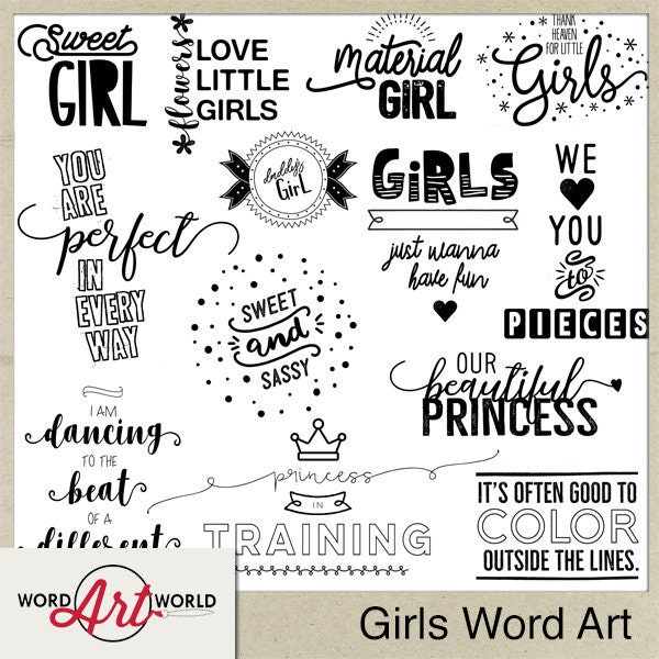 Digital and Printable Overlay Word Set Art - Instant Download - Girls ...