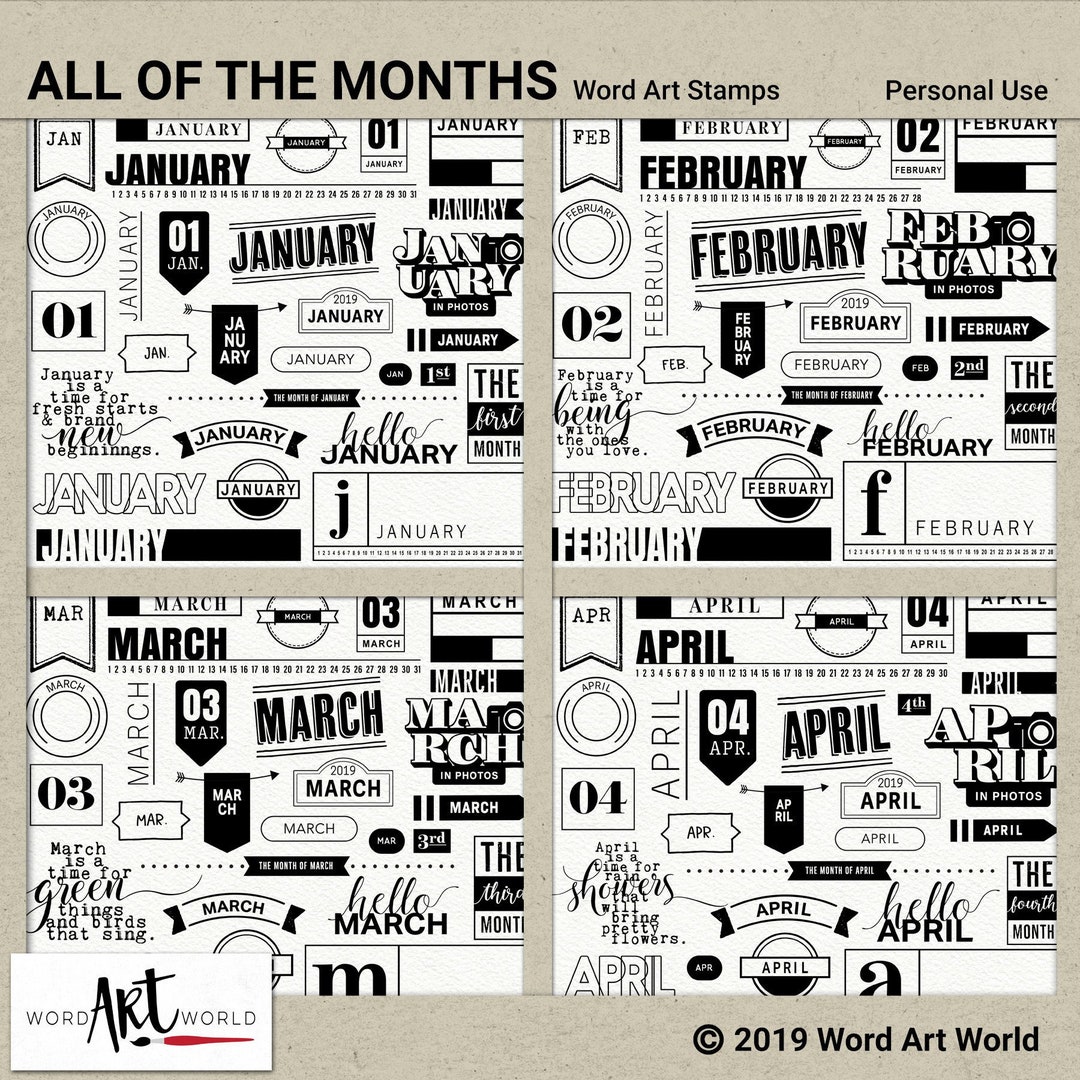Digital and Printable Overlay Word Art Set - Instant Download - Months ...