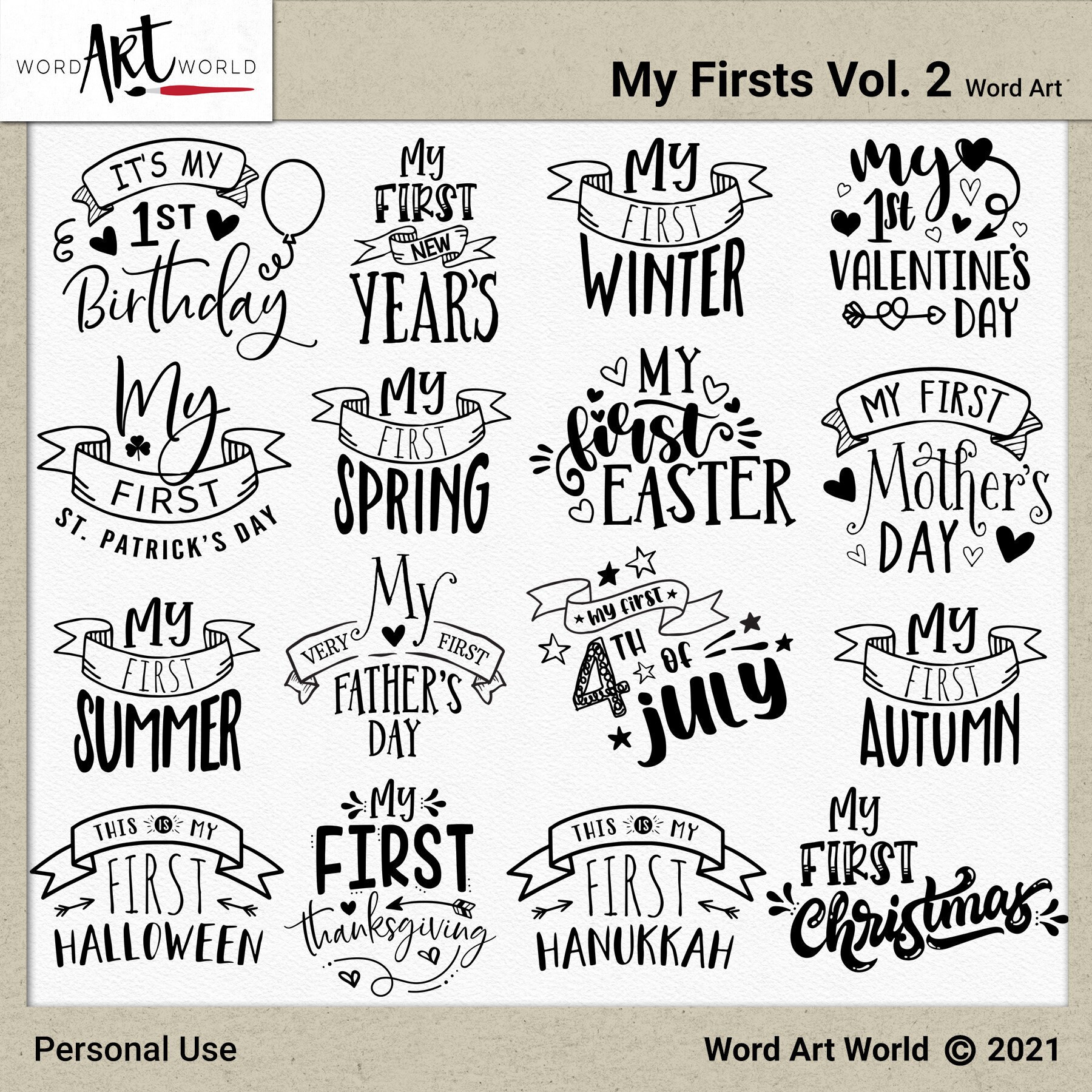 Digital and Printable Overlay Word Art Set Instant Download My Firsts ...