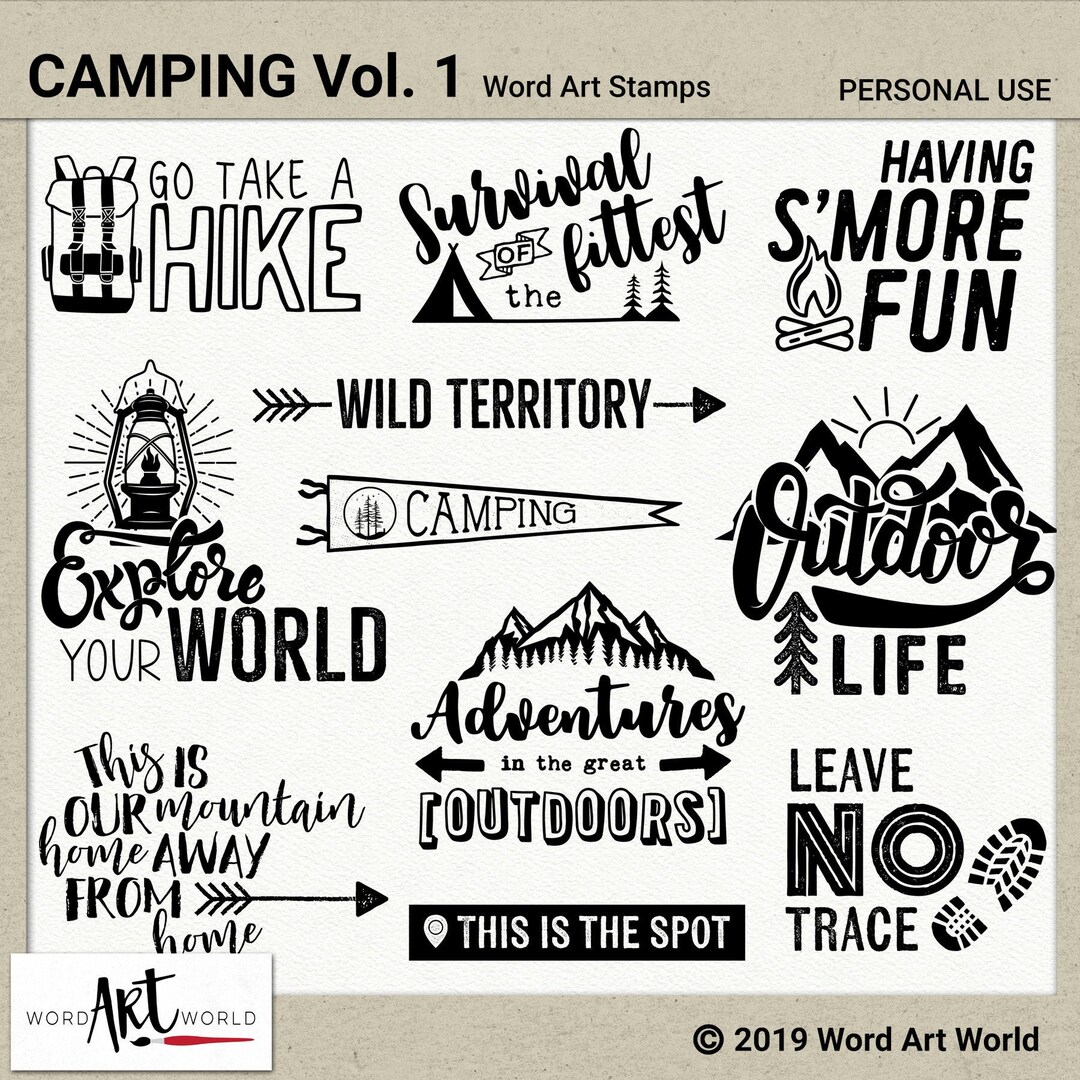 Digital and Printable Overlay Word Art Set - Instant Download - Camping ...