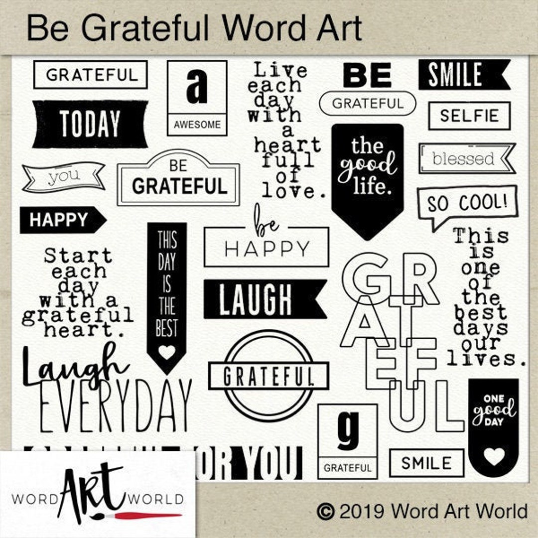 Digital and Printable Overlay Word Art Set Instant Download Gratitude ...