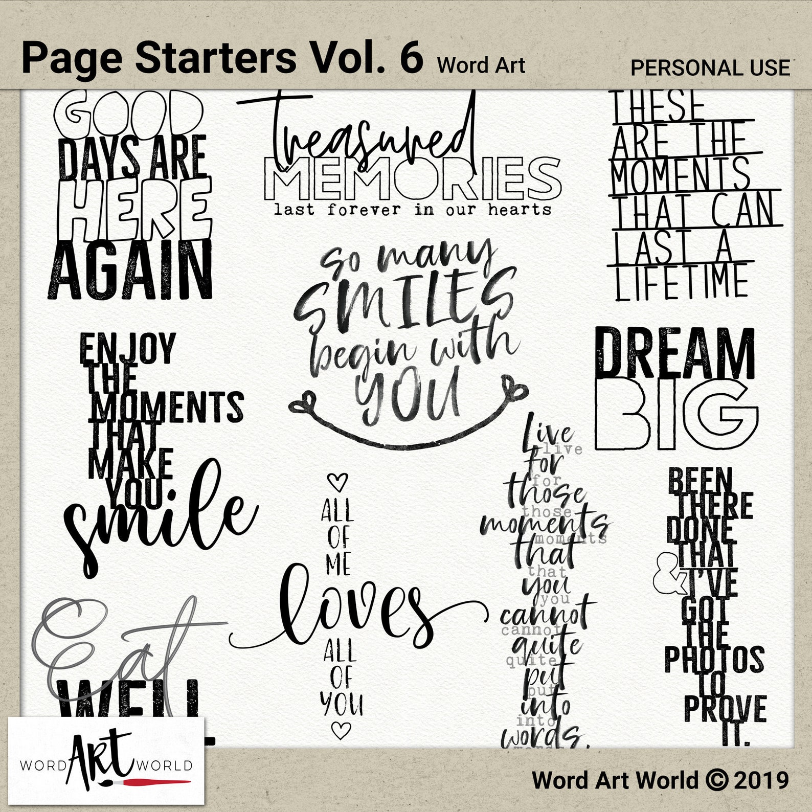 Digital and Printable Overlay Word Art Set Instant Download Page Titles ...