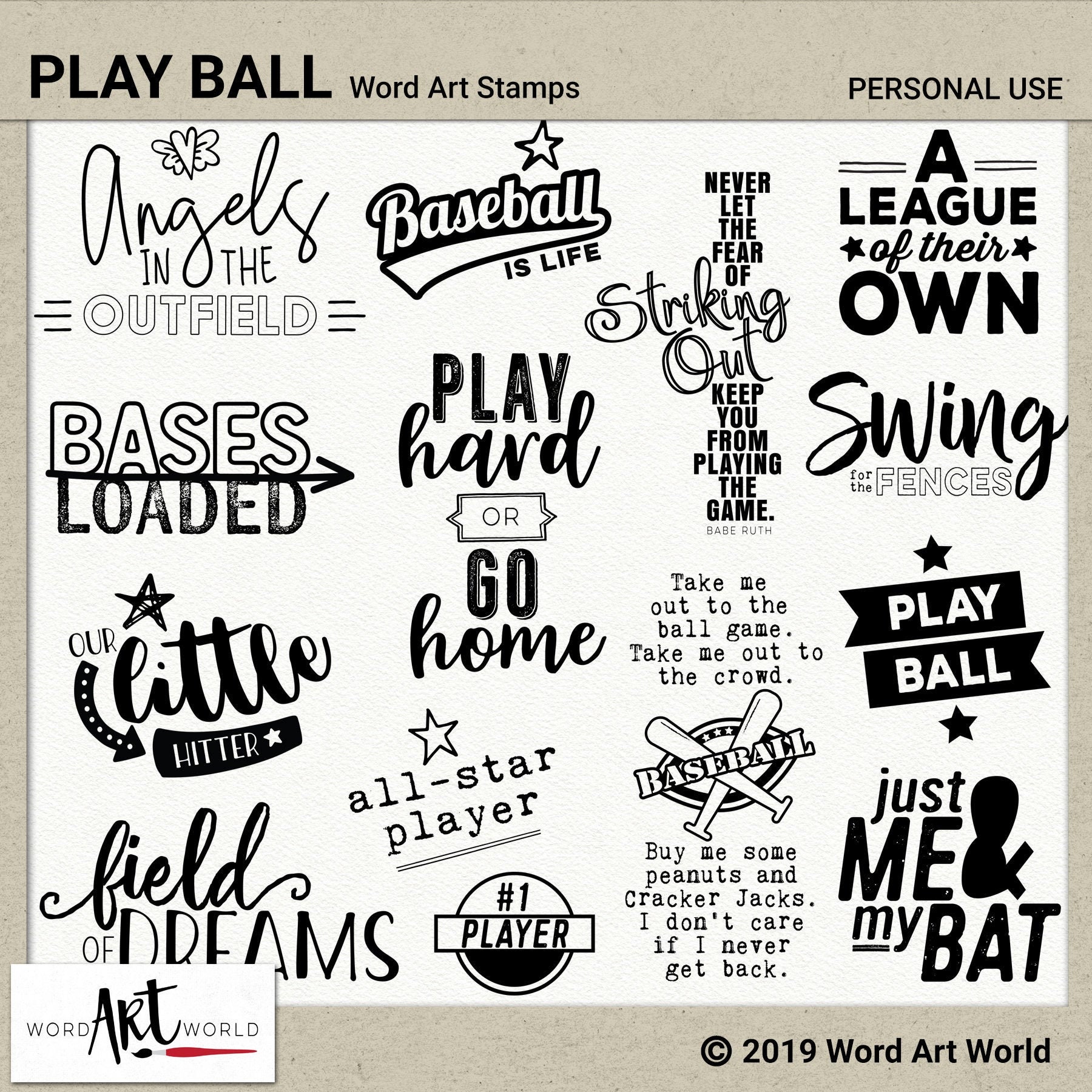 Digital and Printable Overlay Word Art Set Instant Download Baseball ...