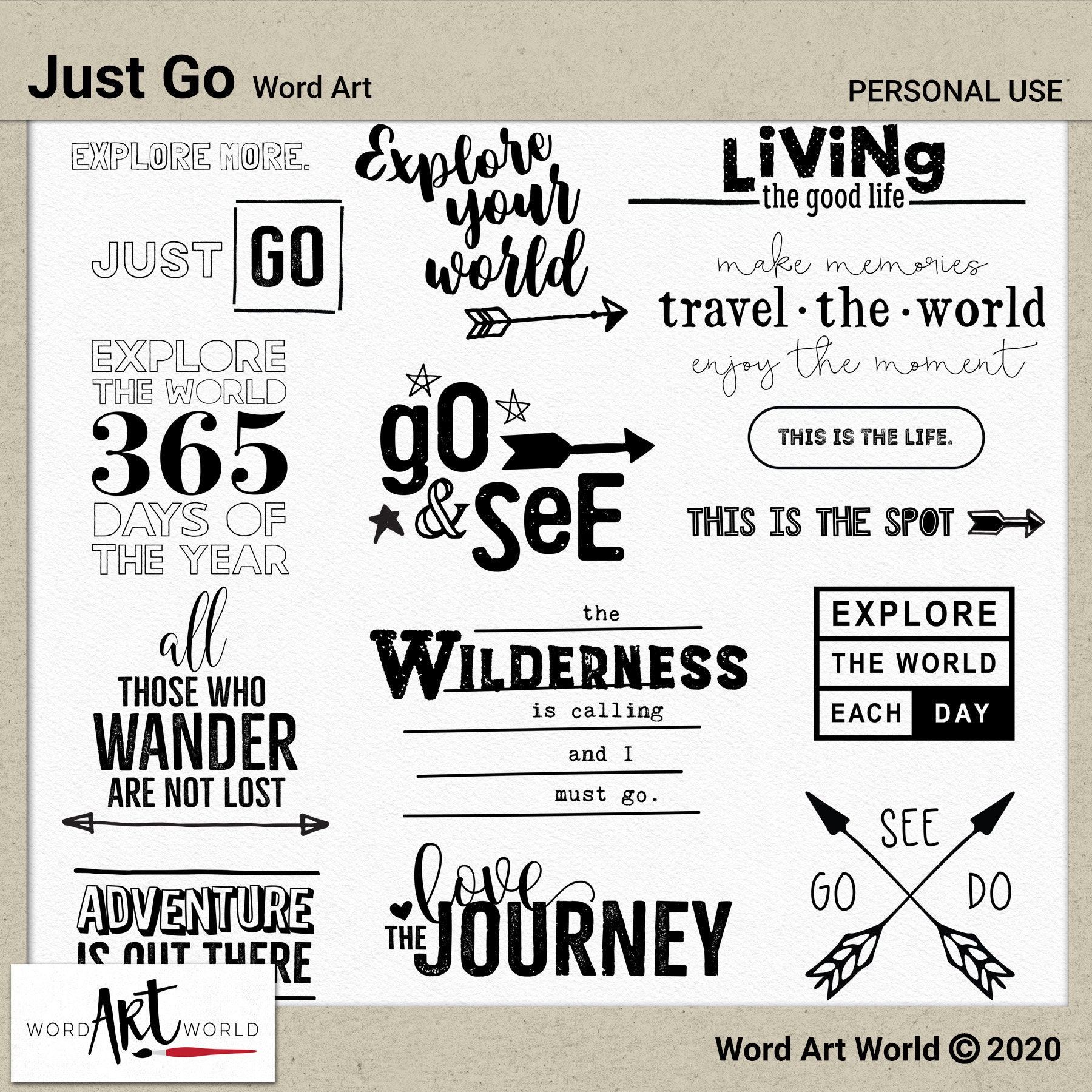 Digital and Printable Overlay Word Art Set - Instant Download - Just Go ...