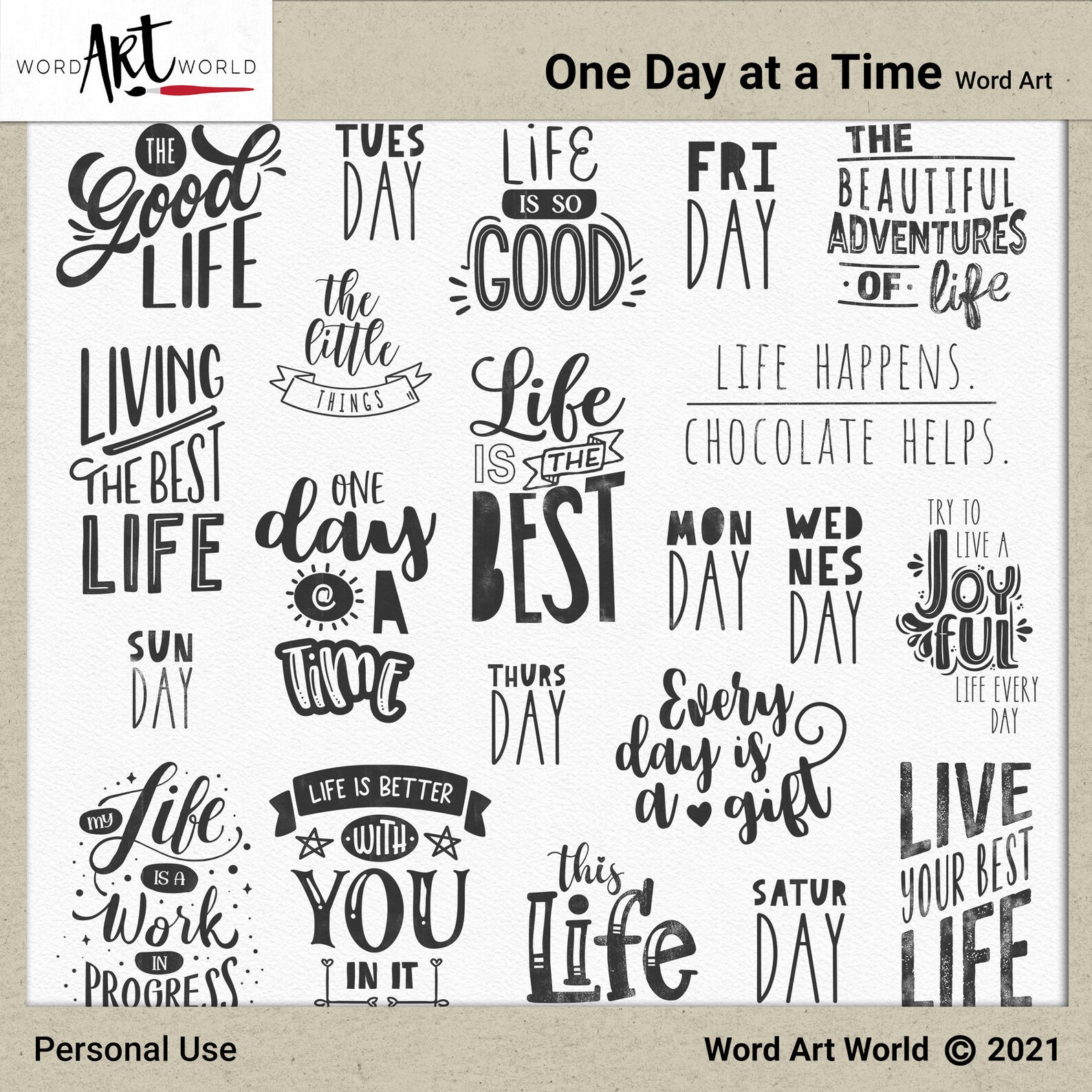 Digital and Printable Overlay Word Art Set Instant Download One Day at ...