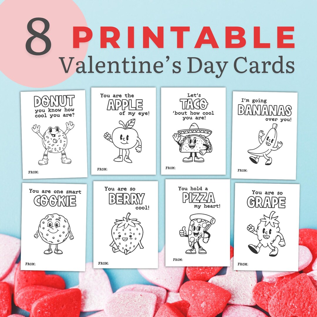 8 Kids' Printable Valentine's Day Food Coloring Cards | Digital ...