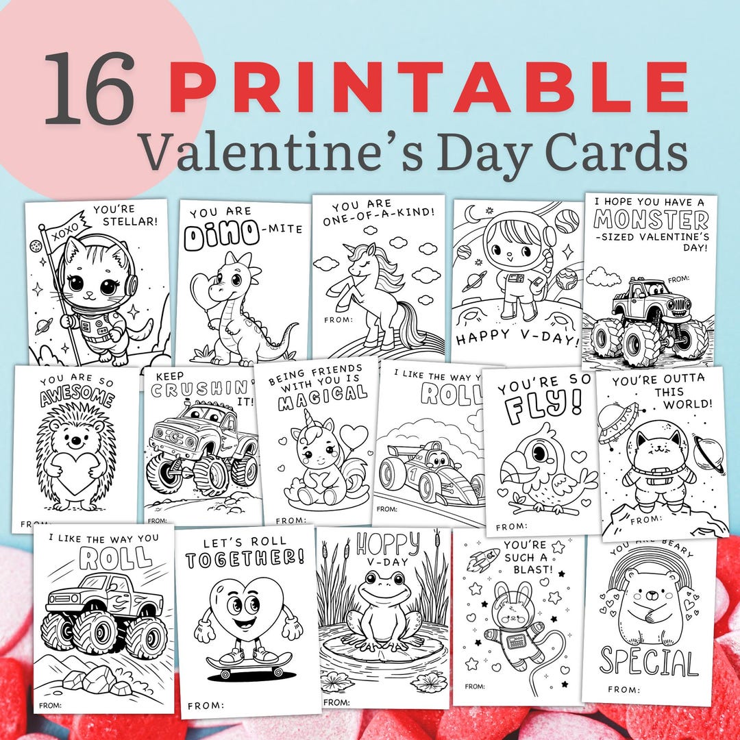 Kids' Cute Printable Valentine's Day Cards for Coloring | 2.75" X 3.75 ...