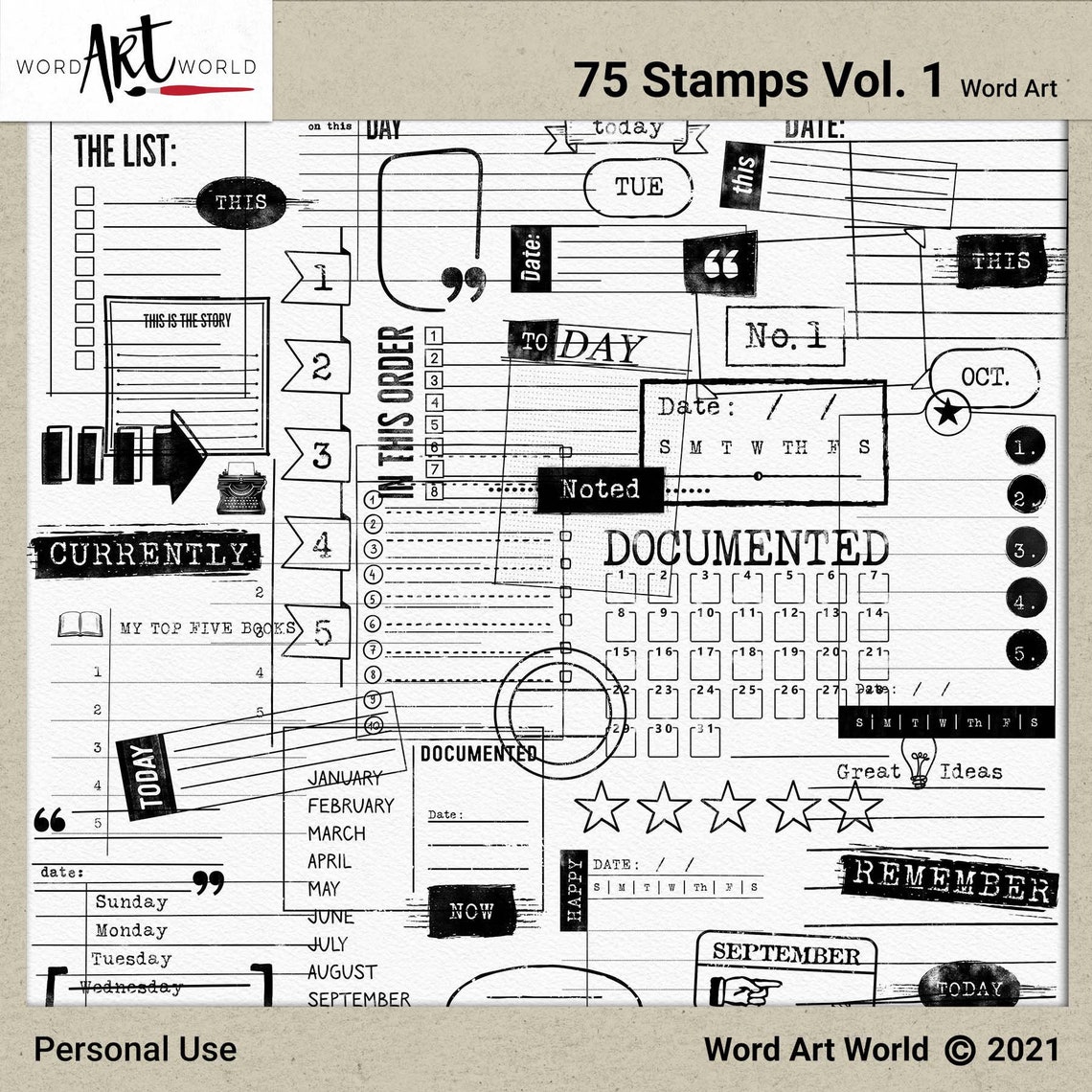 Digital and Printable Overlay Stamp Set - Instant Download - 75 Stamps ...