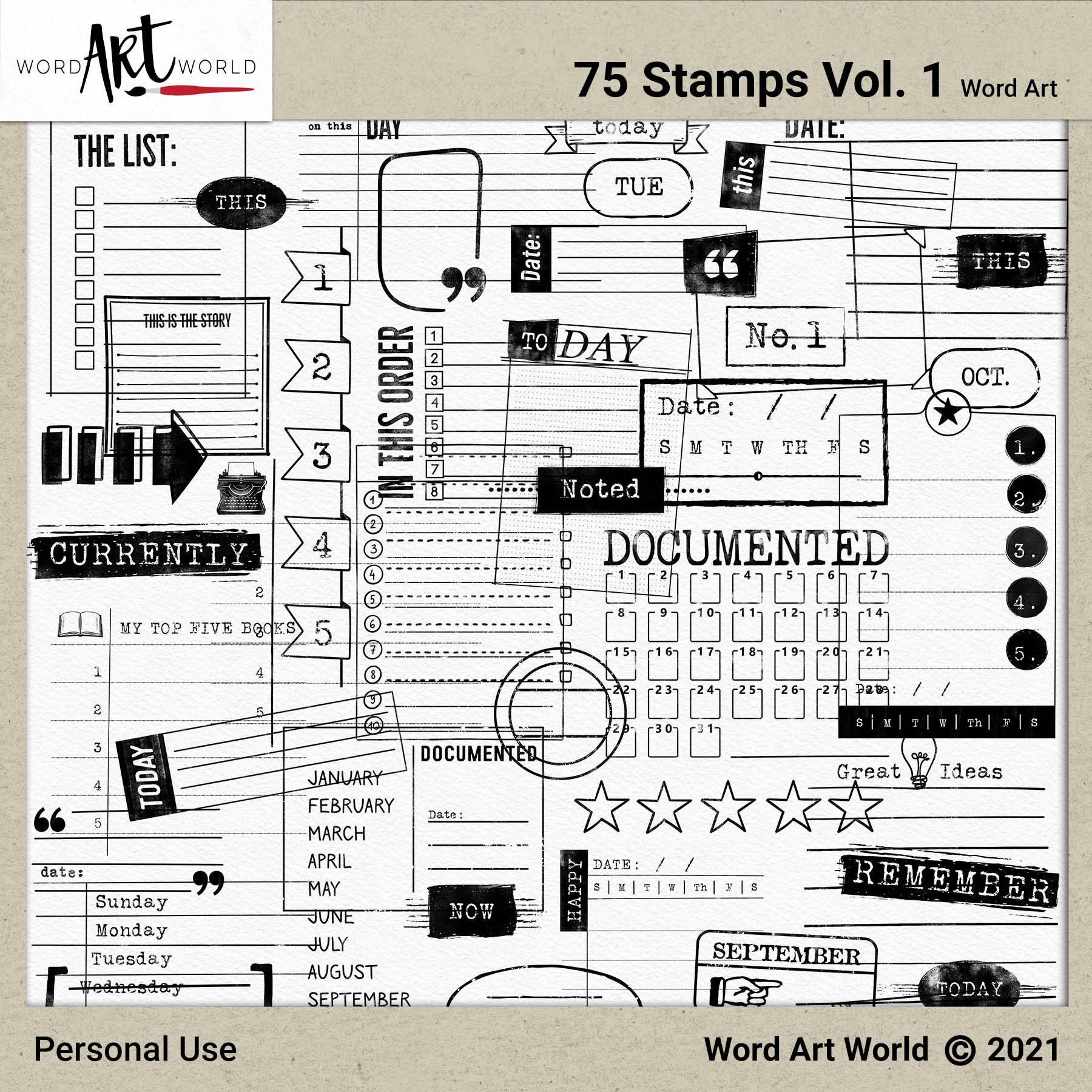 Digital and Printable Overlay Stamp Set - Instant Download - 75 Stamps ...