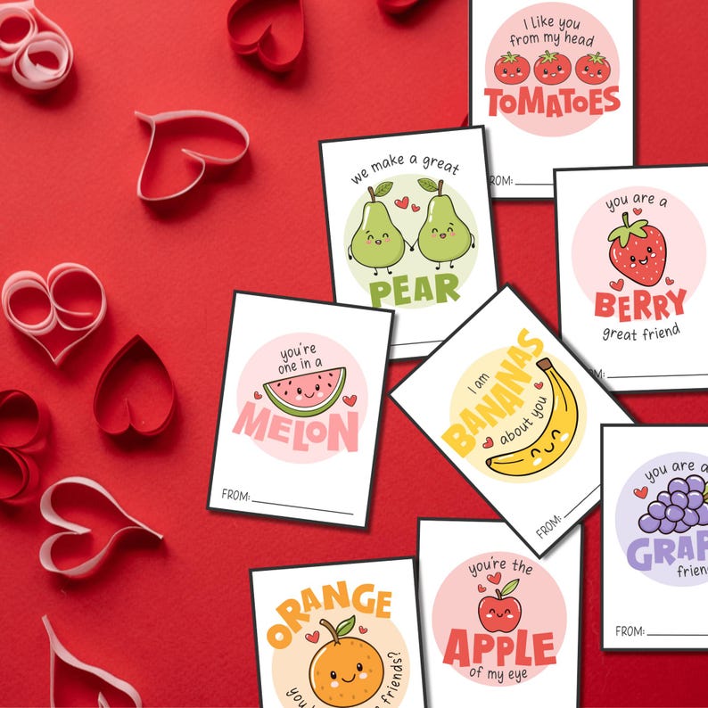 Kids' Printable Valentine's Day Cards With Cute Fruit | 2.75" X 3.75 ...