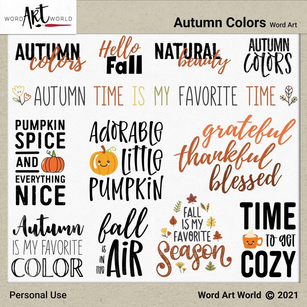Digital and Printable Overlay Word Art Set - Instant Download - Autumn ...