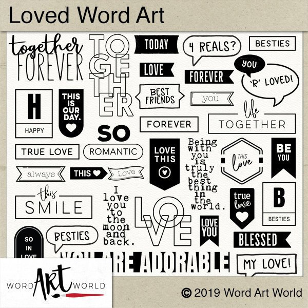 Digital and Printable Overlay Word Art Set Instant Download Love Clip ...
