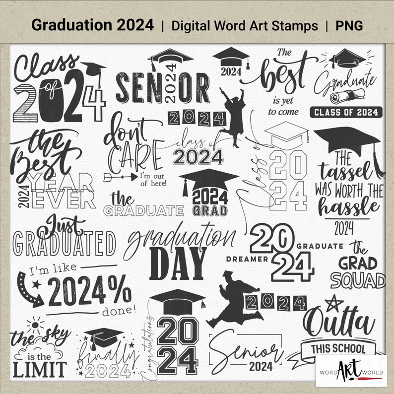 Graduation 2024 Bundle Digital Overlay Word Art Set, Instant Download ...