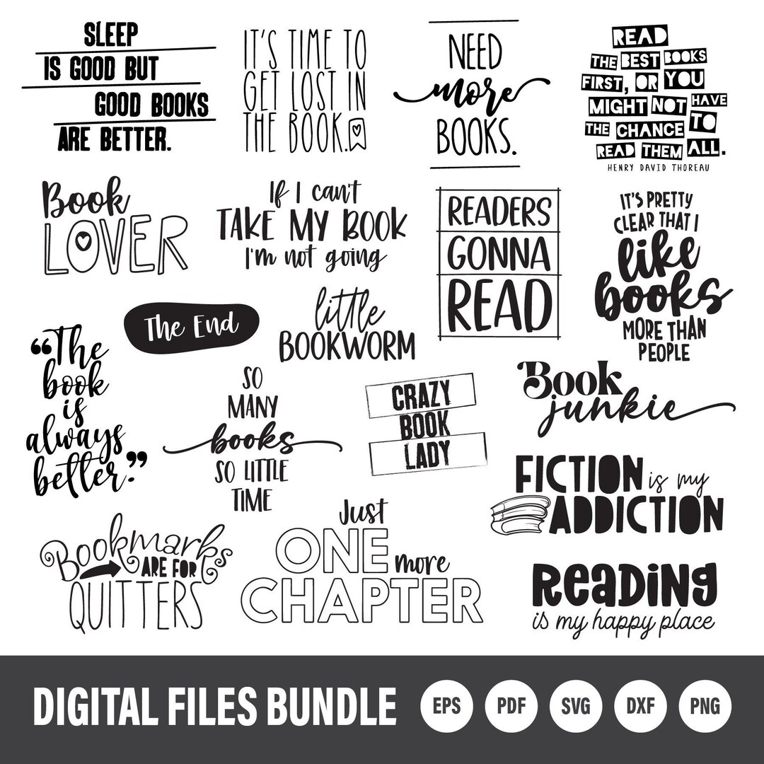 Reading and Books SVG Bundle Commercial Use Digital and Printable Word ...