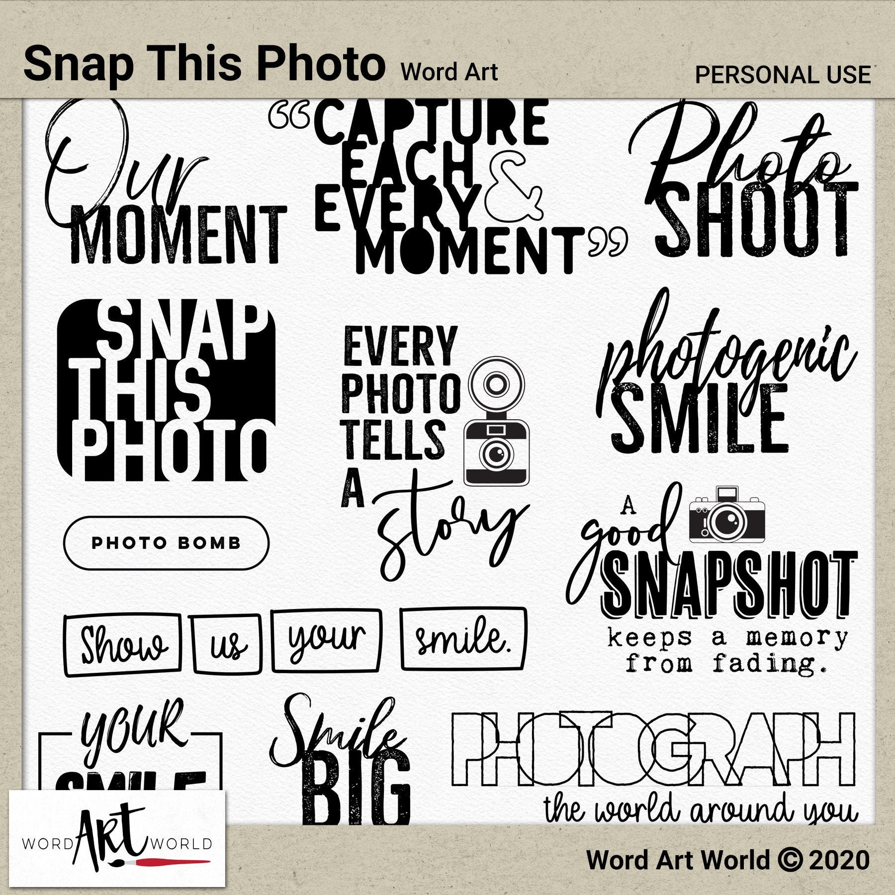 Digital and Printable Overlay Word Art Set - Instant Download - Snap ...