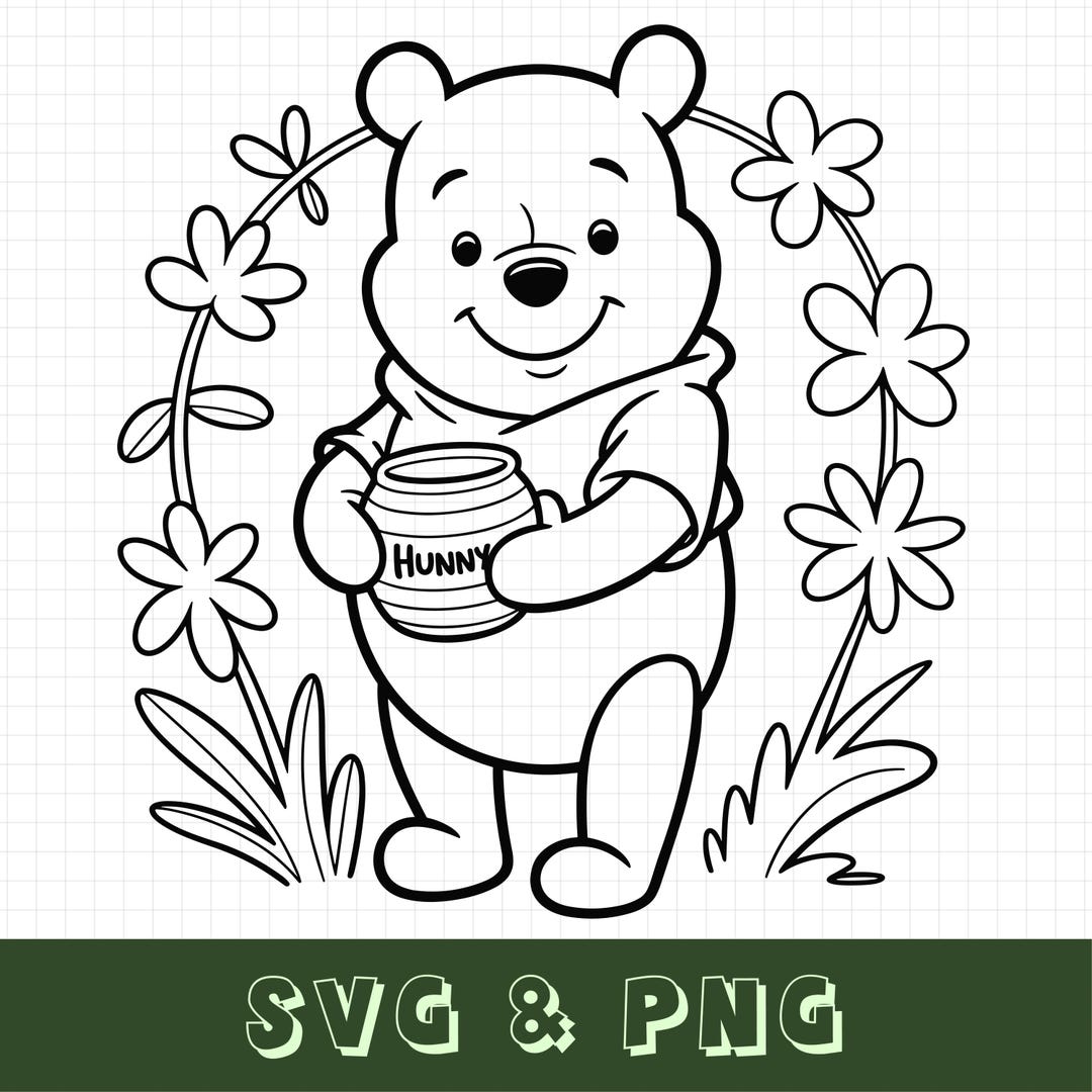Cute Honey Bear SVG PNG, Cartoon Bear With Honey Pot, Floral Frame ...
