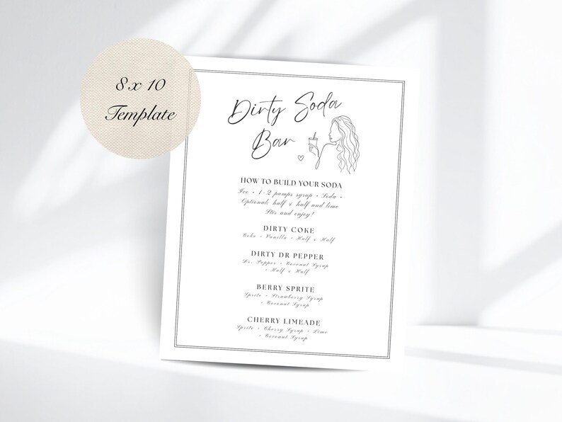 Chic Minimalist Dirty Soda Bar Sign, Feminine Drink Menu Template ...