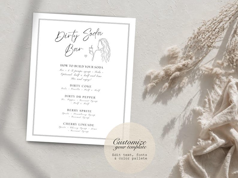 Chic Minimalist Dirty Soda Bar Sign, Feminine Drink Menu Template ...