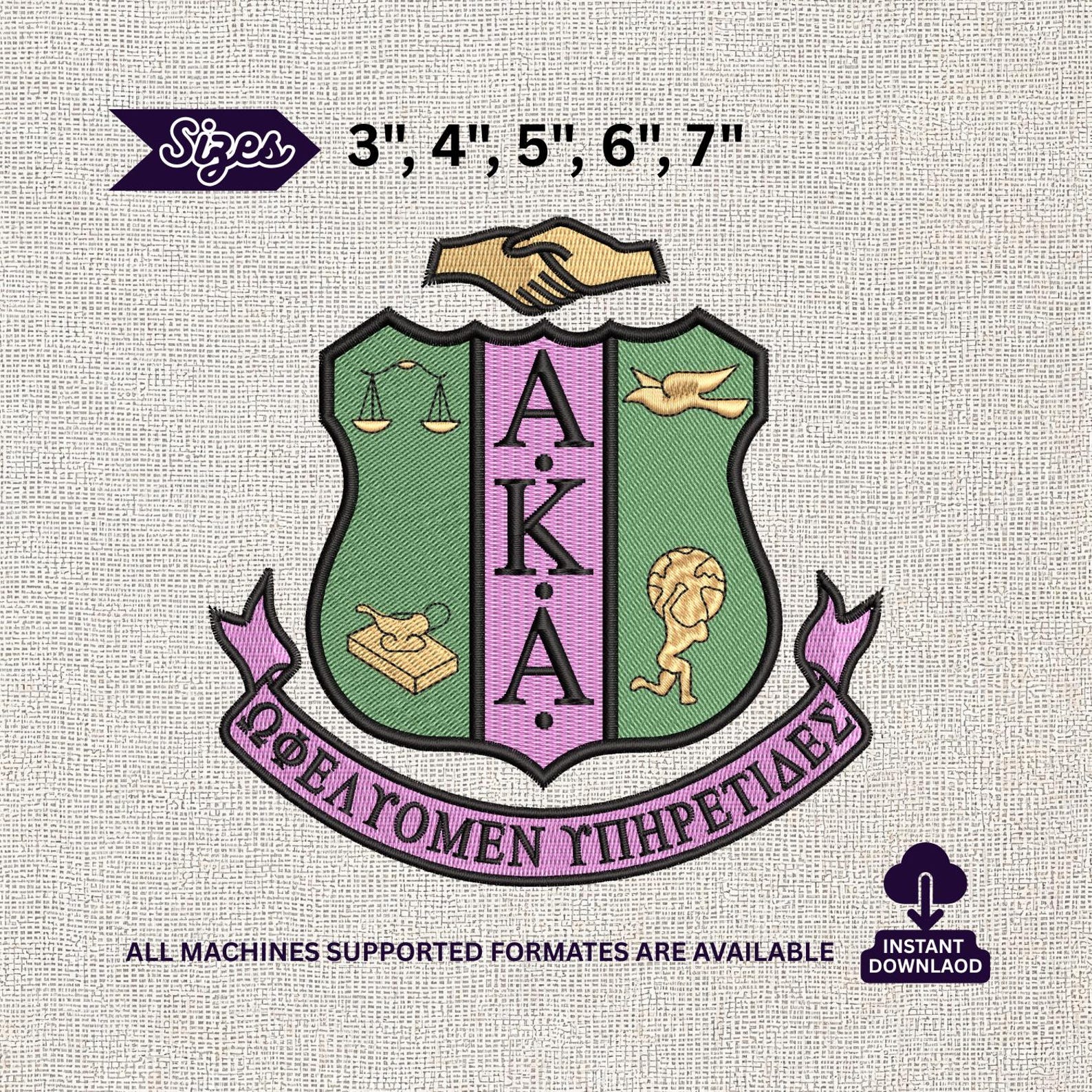 AKA Shield Logo Embroidery Design, Alpha Kappa Alpha Crest Machine File ...