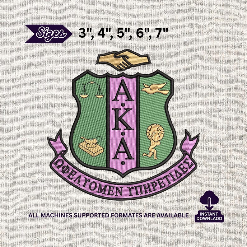 AKA Shield Logo Embroidery Design, Alpha Kappa Alpha Crest Machine File ...