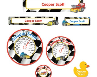 Race car name tags | Etsy