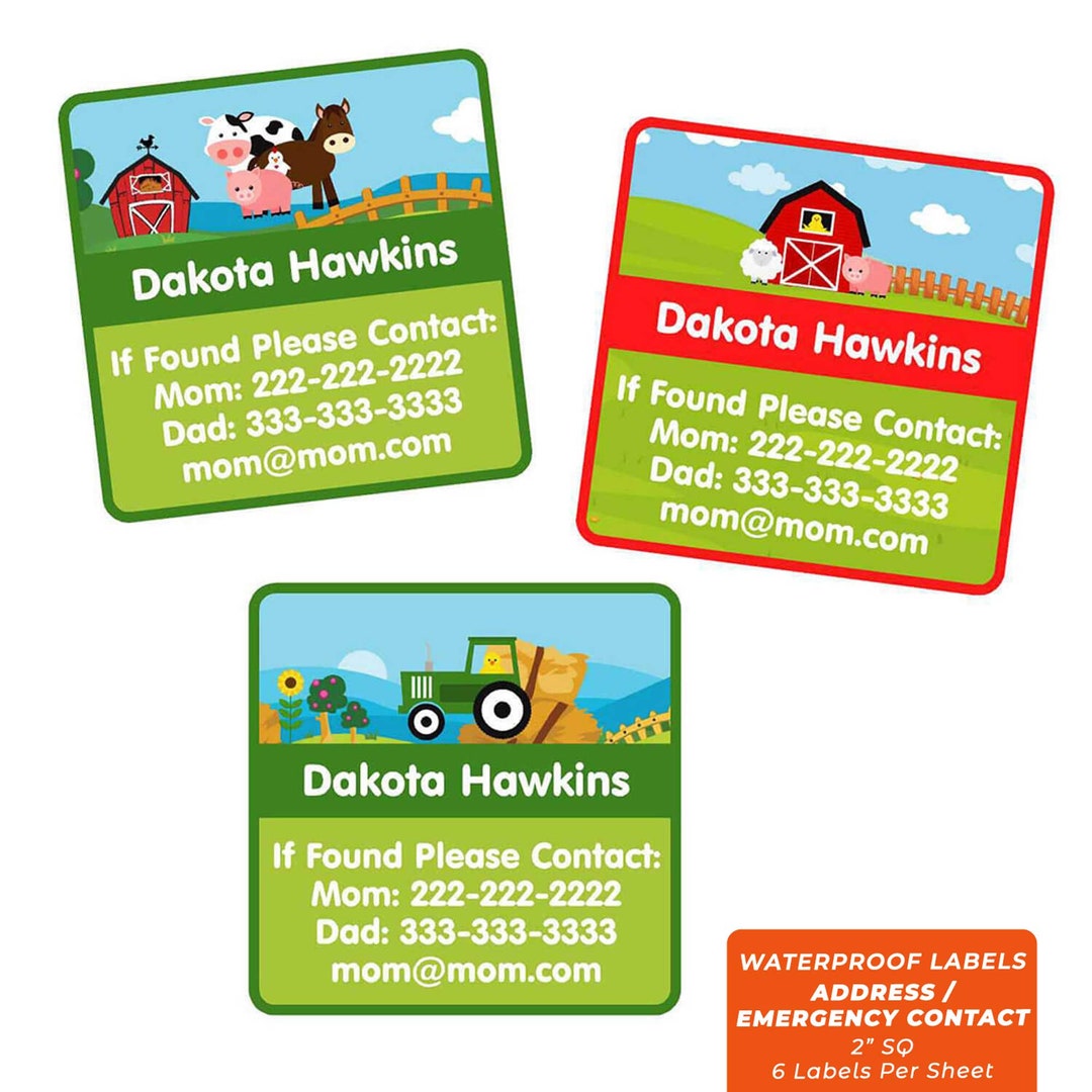Emergency Contact Stickers, Farm Animals - Etsy
