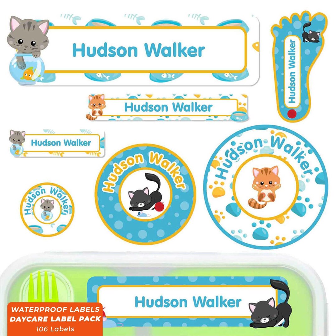 Daycare Label Pack, Name Labels for Daycare, Kittens Blue - Etsy