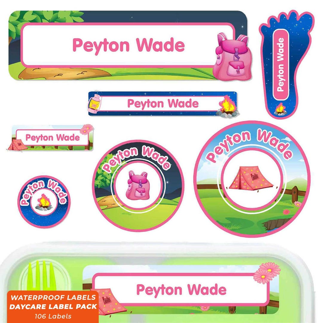 Daycare Label Pack, Name Labels for Daycare, Camping (pink) - Etsy